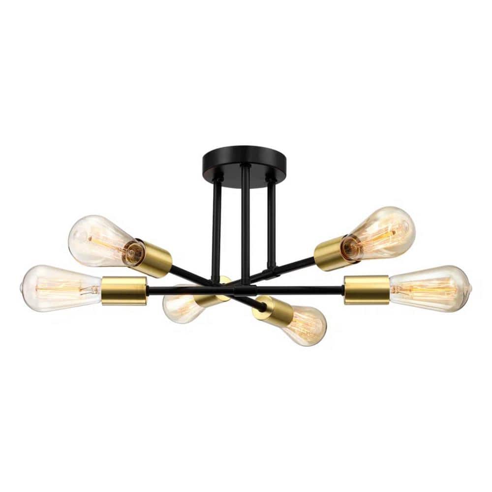 Lightania 16 in. 6-Light Black and Glod Transitional Semi-Flush Mount ...
