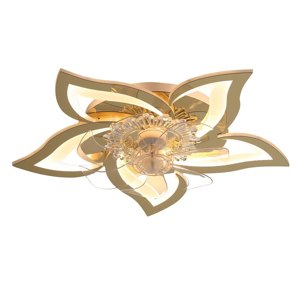 PUDO 27.2 in. Indoor Yellow Flower Type Integrated LED Ceiling Fan ...