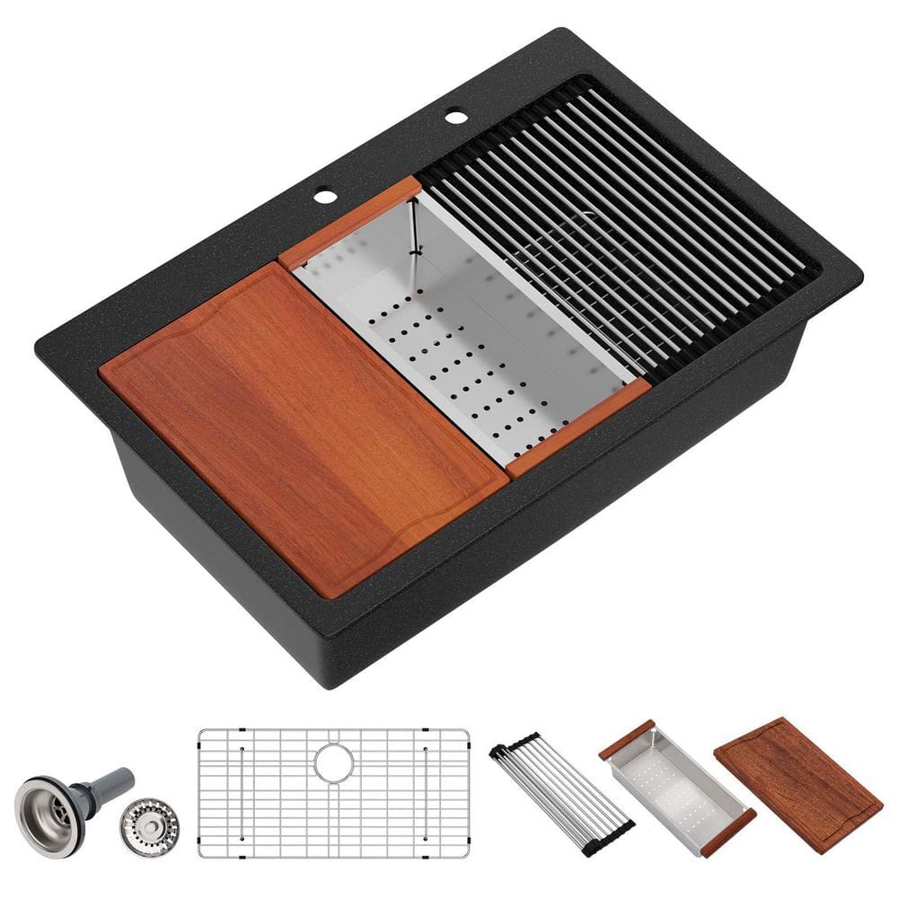 Dcolora 33 In. Matte Black Multifunctional Workstation Kitchen Sink ...