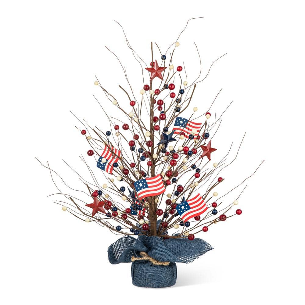 Glitzhome 20 in. H Patriotic/Americana Berry Table Tree 2003900030 ...
