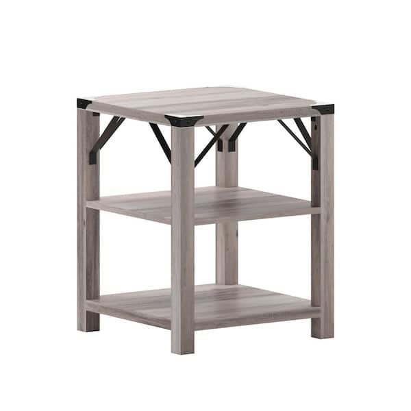 TAYLOR + LOGAN 18 in. Gray Wash Rectangle Engineered Wood End Table EN ...