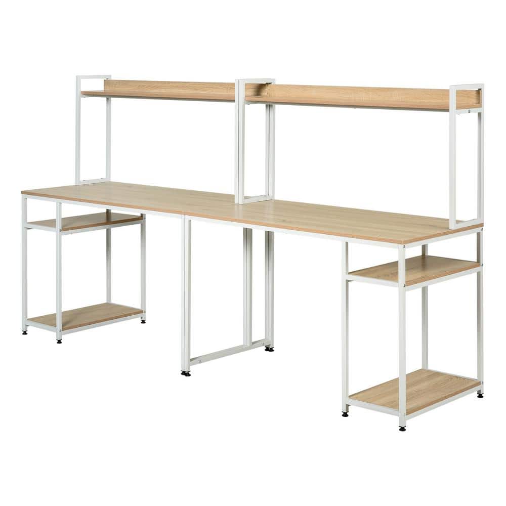 HOMCOM 94.5 in. Natural Double Computer Desk with Open Shelf 836 ...