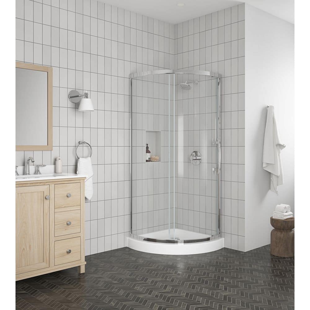 Glacier Bay Maia 29 in. W x 73 in. H Round Sliding Semi-Frameless ...