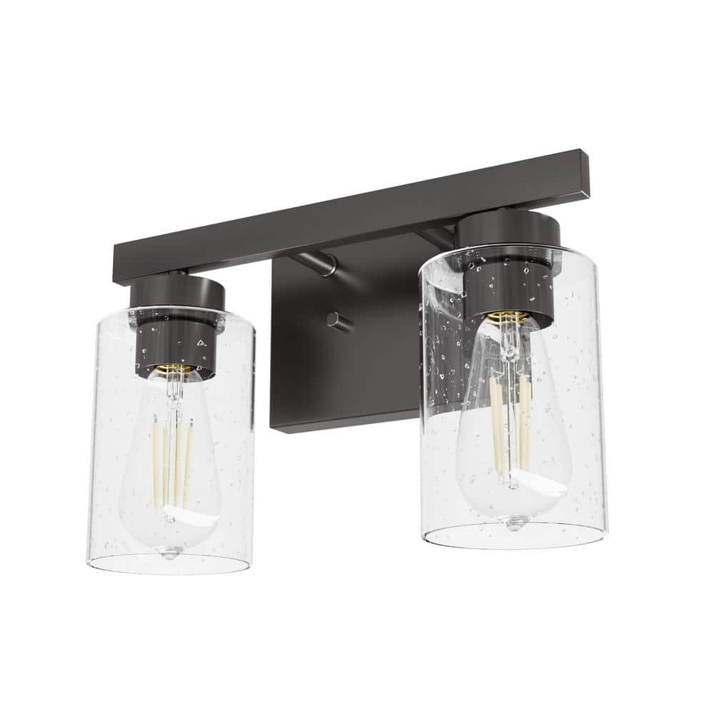Hunter Hartland 13 in. 2-Light Noble Bronze Vanity Light with Clear ...