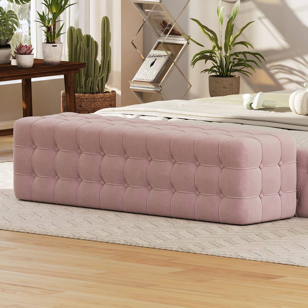 Harper & Bright Designs Button-Tufted Pink 46.3 in. Velvet Upholstered ...