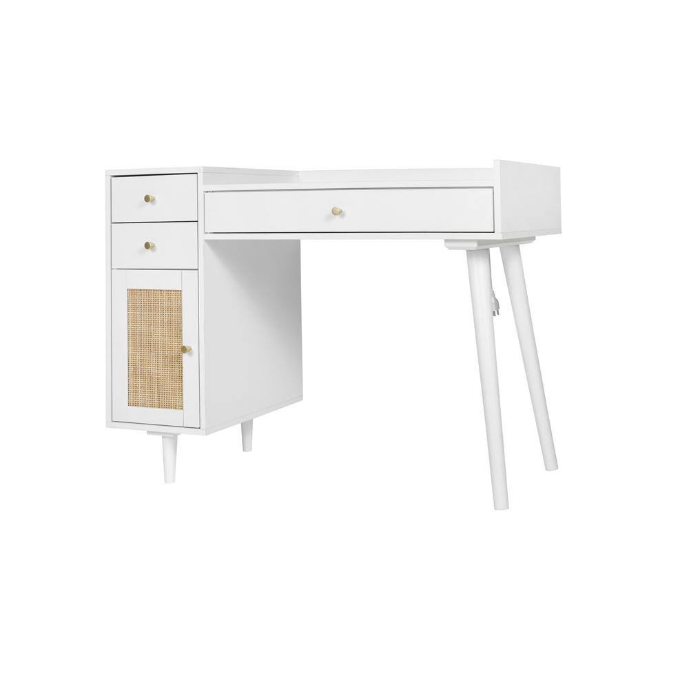 Angel Sar 42 in White Makeup Vanity Table with Drawers and Plug-in ...