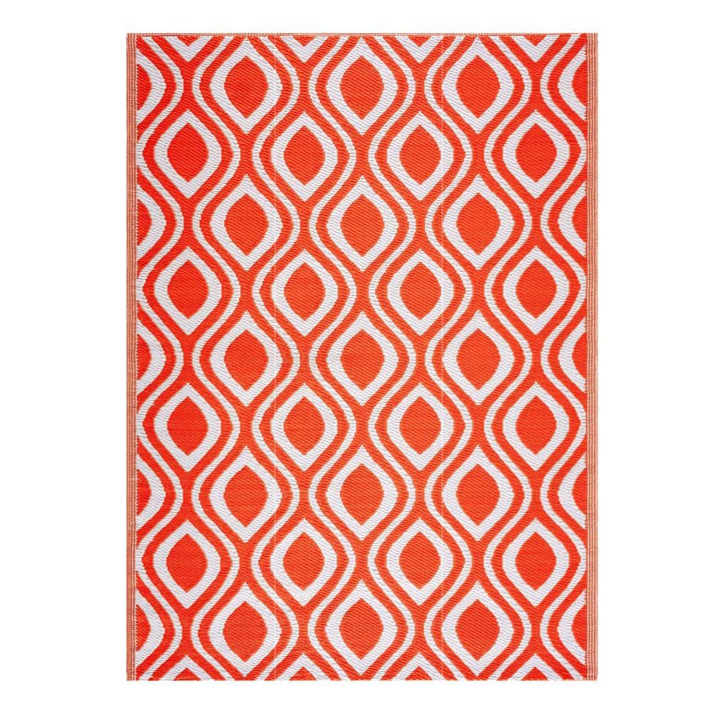 PLAYA RUG Venice Orange and White 6 ft. x 9 ft. Folded Reversible ...