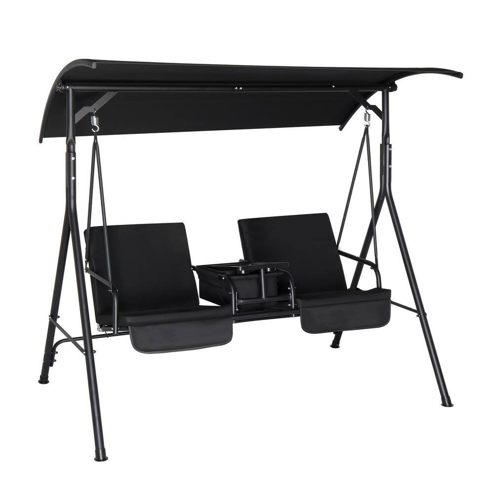 Karl home 71 in. 2-Person Black Metal Patio Swing with Cushion ...