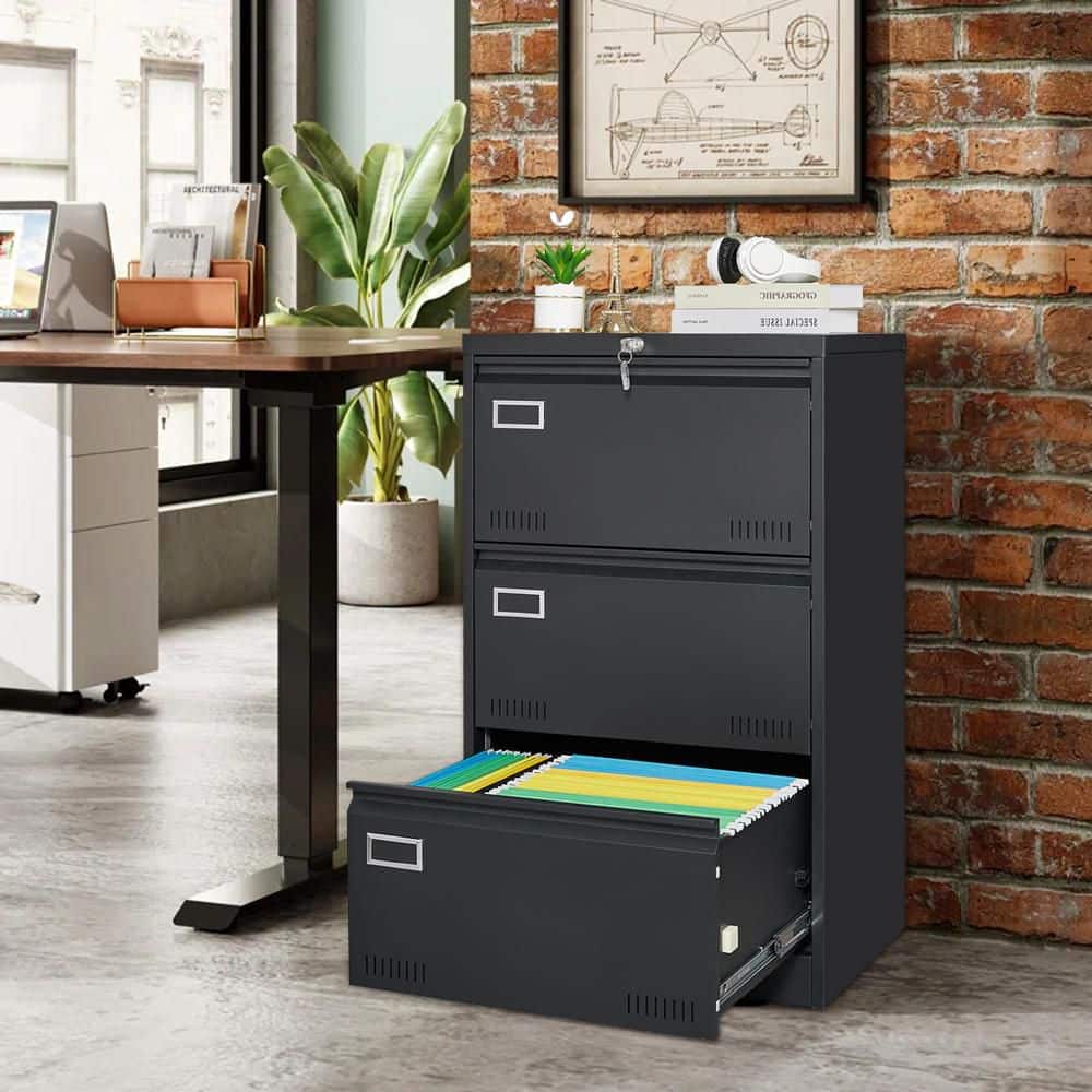 Kahomvis Black 40 in. H Office Storage Cabinet, Locking Metal File ...