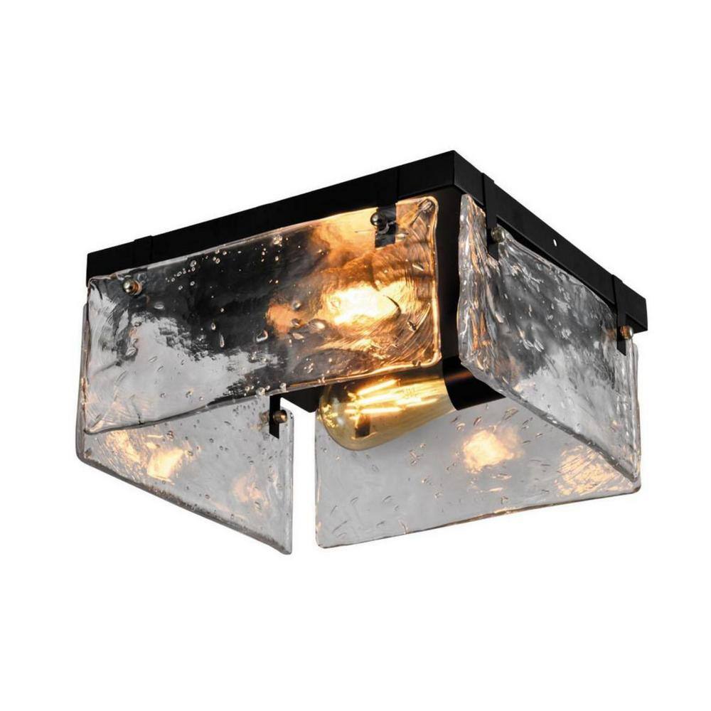 Maxax Raleigh 2-Light 11.81 in. Black Flush Mount with Water Glass ...