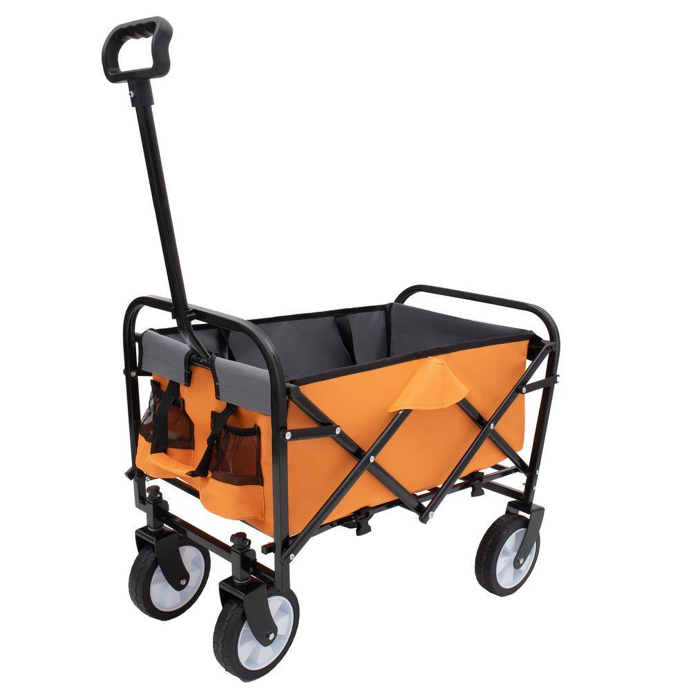 Otryad 9.74 cu. ft. Orange Gray Fabric Wagon Cart, Folding Garden Cart ...