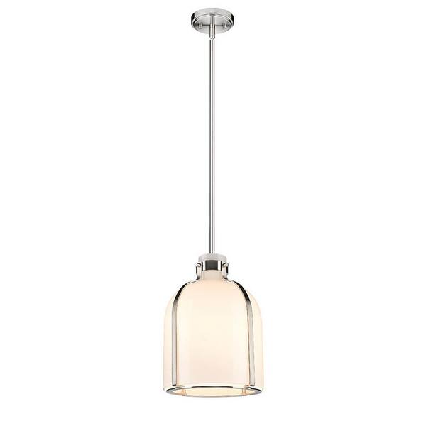 Pearson 9.75 in. 1-Light Brushed Nickel Globe Pendant Light with White ...