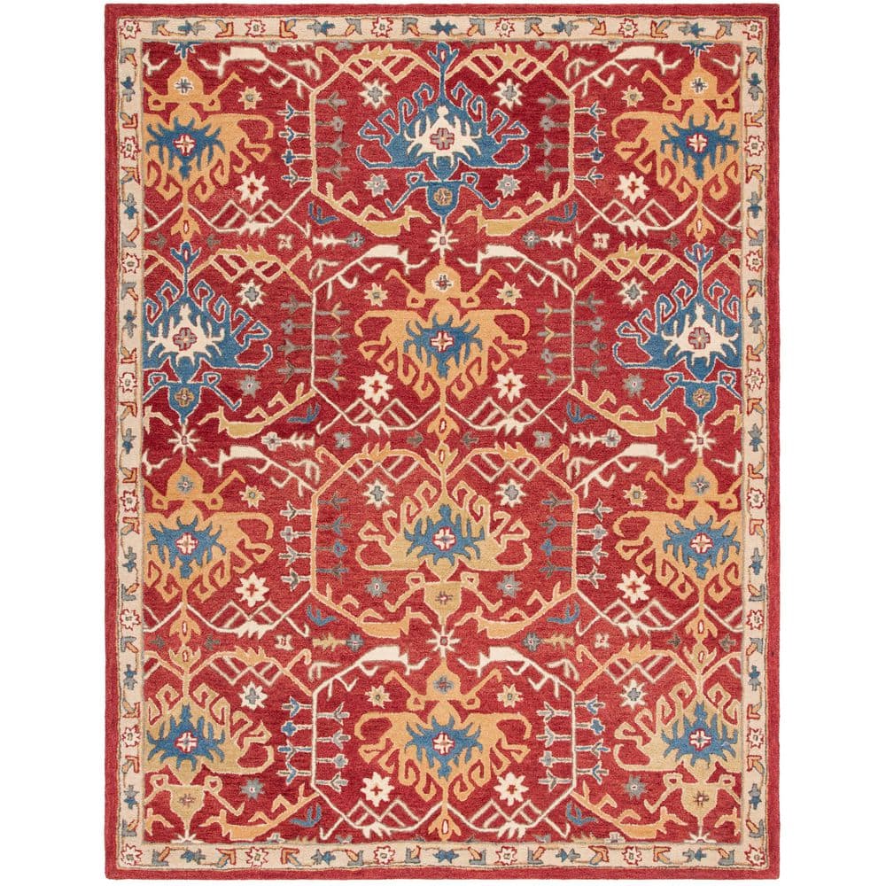 SAFAVIEH Antiquity 8 ft. x 10 ft. Red/Yellow Traditional Medallion Area ...