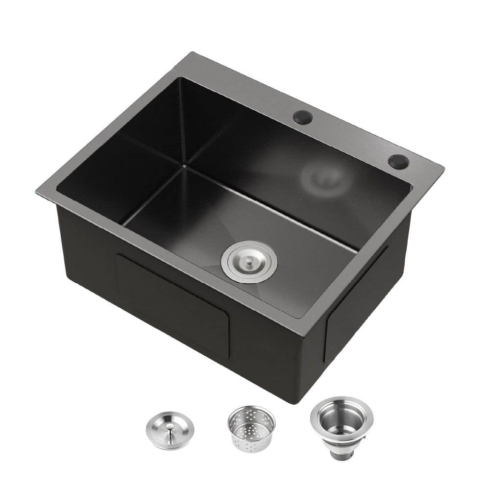 QATSPACE DESIGNS INC 23 in. Drop-In Single Bowl 20 Guage Black ...