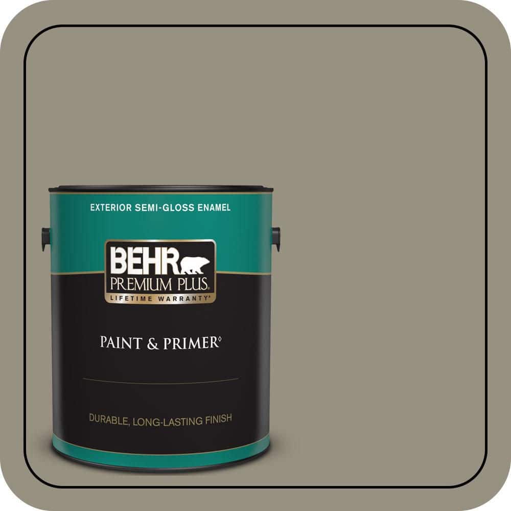BEHR PREMIUM PLUS 1 gal. #N320-5 Gray Squirrel Semi-Gloss Enamel ...