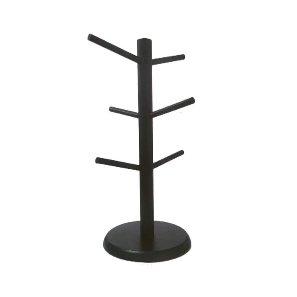 Lynzavix 6-Hook Black Non-Slip Mug Tree with Stable Wooden Base for ...