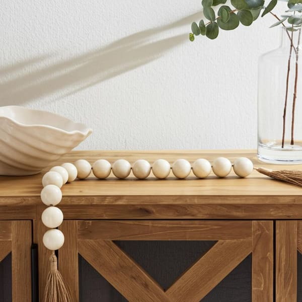 Liv & Skye White 46 in. x 3 in. Resin Decorative Bead Strand with ...