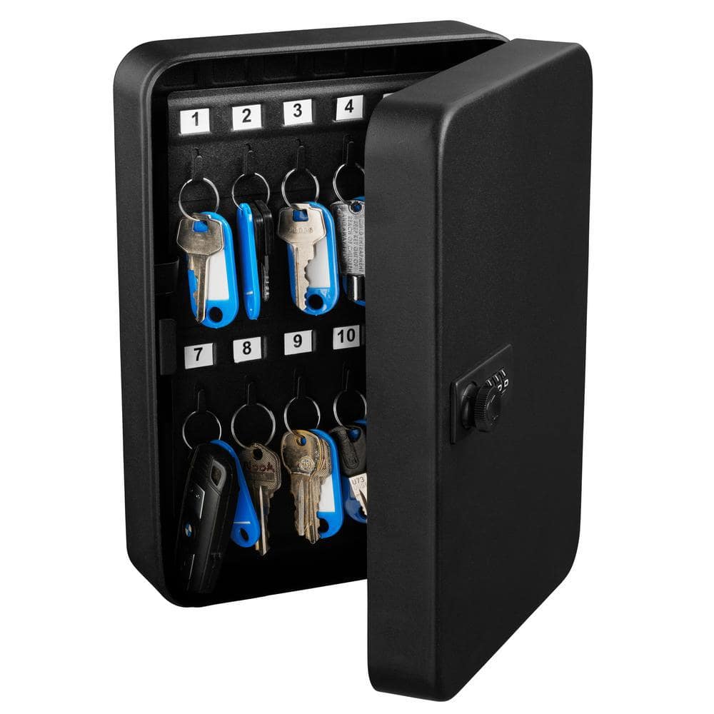 AdirOffice 48-Key Steel Secure Key Cabinet with Combination Lock, Black ...