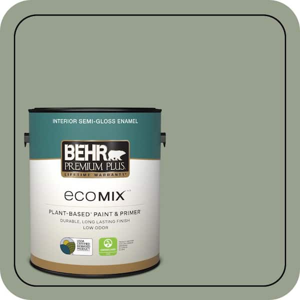 BEHR PREMIUM PLUS 1 gal. #N390-4 Bitter Sage Semi-Gloss Enamel EcoMix ...