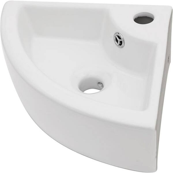 Getpro 14.13 in Corner Wall-Mounted Oval Bathroom Sink in White Ceramic ...