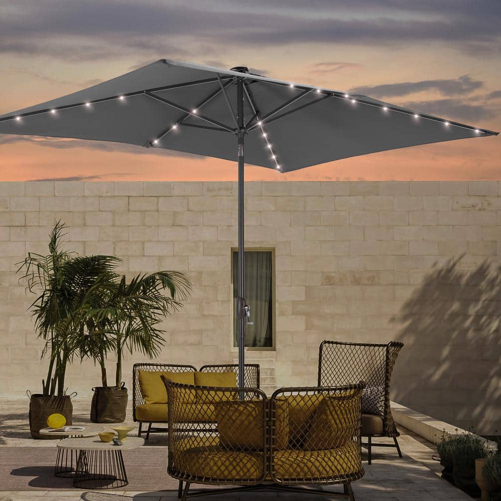 JOYESERY 6 ft. x 9 ft. Rectangular Market Umbrella Solar LED with Tilt Function Patio Market ...