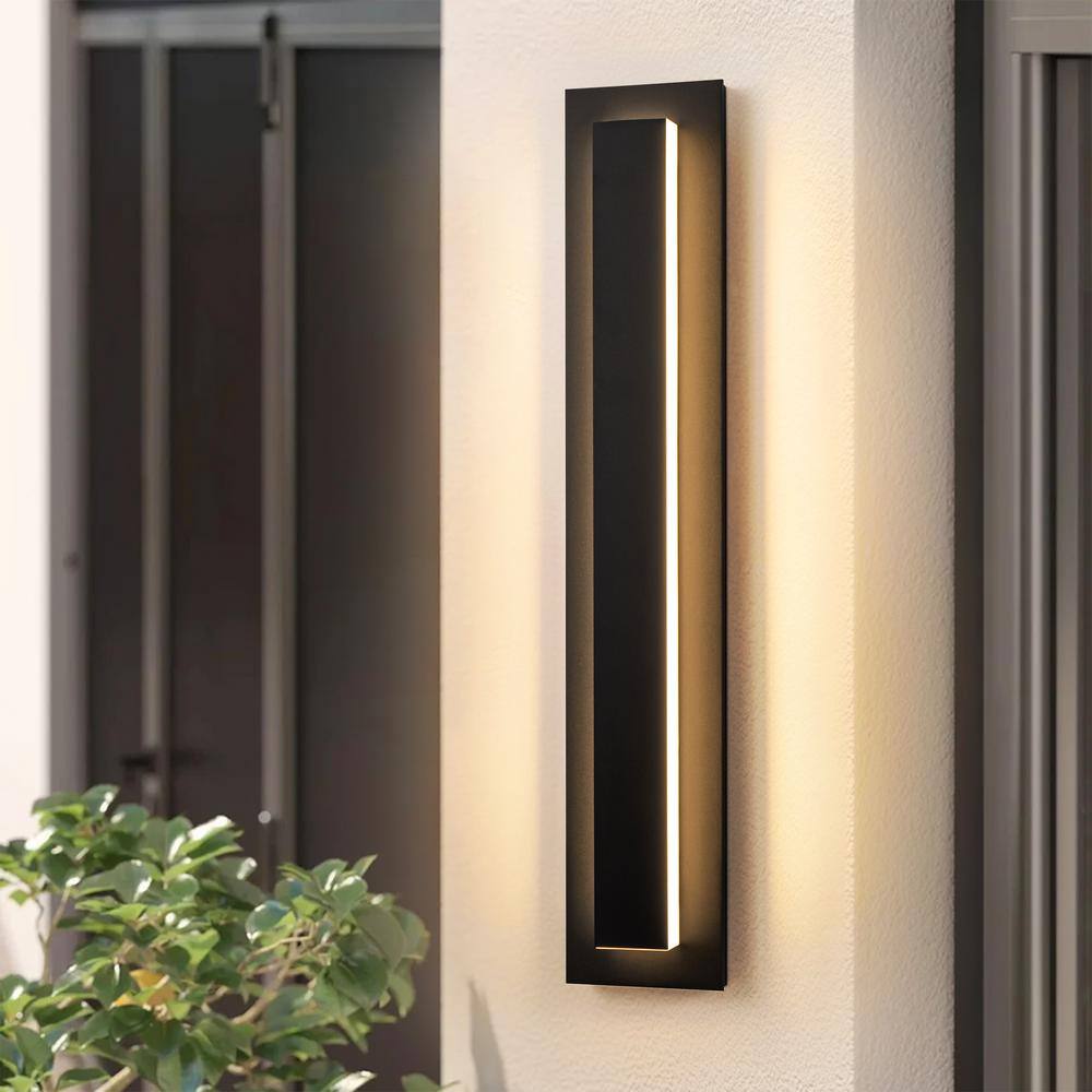 RRTYO Sheree 25.9 in. Modern Black Aluminum LED Waterproof Outdoor ...