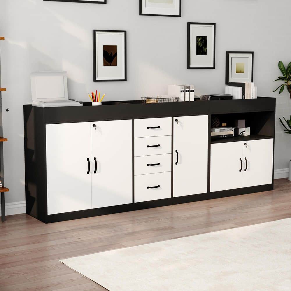 FUFU&GAGA Black and White 35.4 in. H Accent Storage Cabinet Office ...