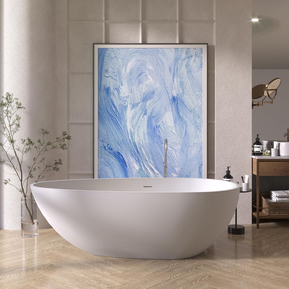 Xspracer Moray 63 in. x 31 in. Solid Surface Stone Resin Flat Bottom ...