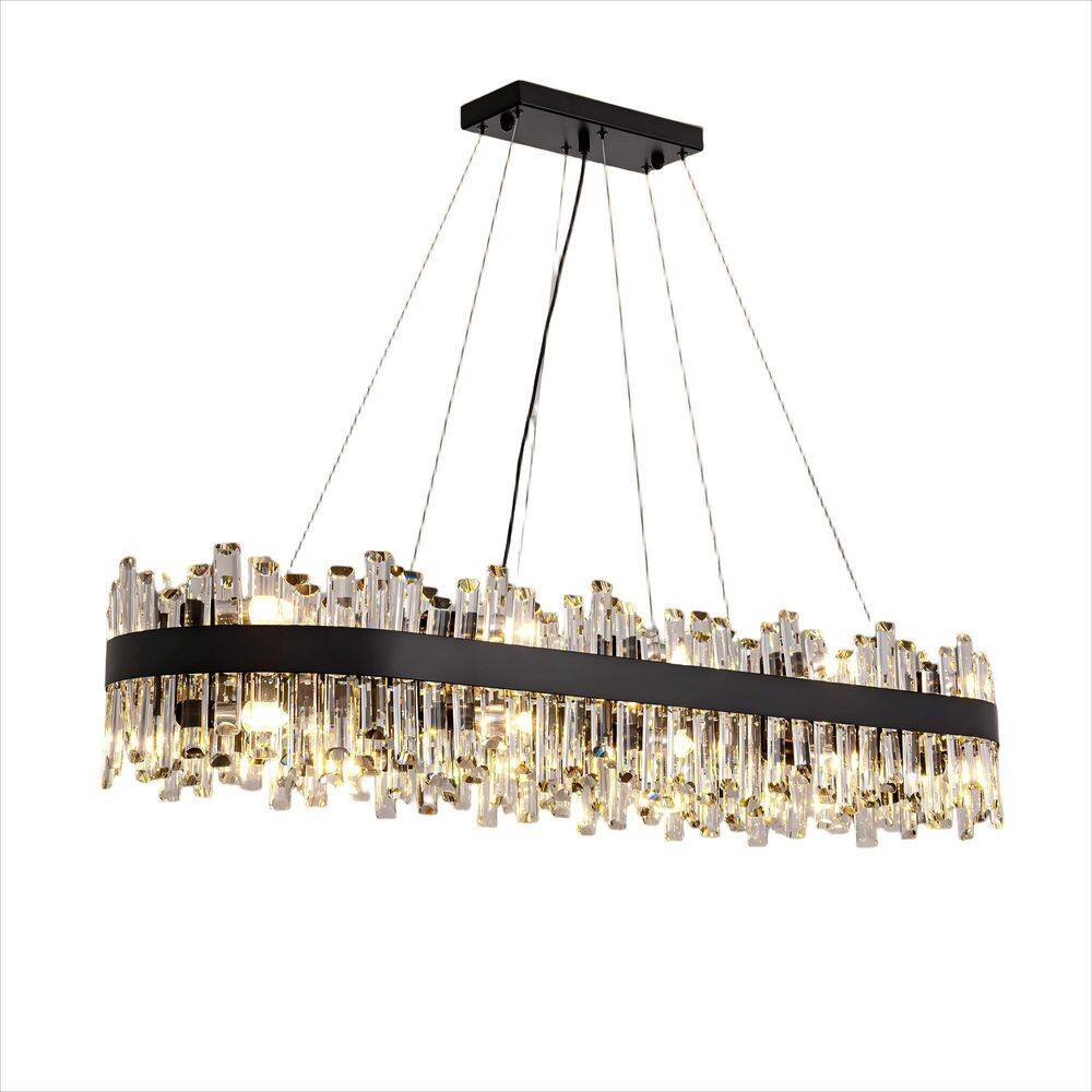 WDETR 51.2 in. Dimmable 20-Light Crystal Chandelier Modern Black Rectangular Chandelier with ...