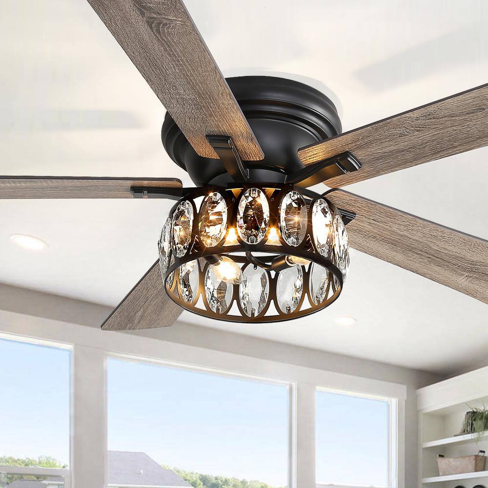 Sky Hog Hugger 52 in. Indoor Black Ceiling Fan with Crystal Light Kit ...