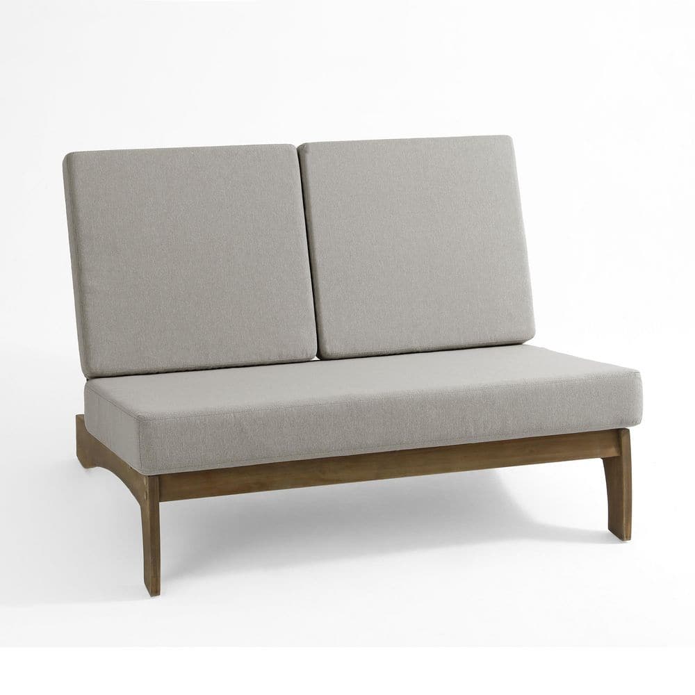 Uixe Teak color Solid Wood Frame Outdoor Loveseat with Removable Light ...