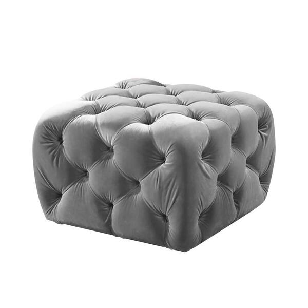 Benjara Gray Fabric Square Accent Ottoman BM218952 - The Home Depot