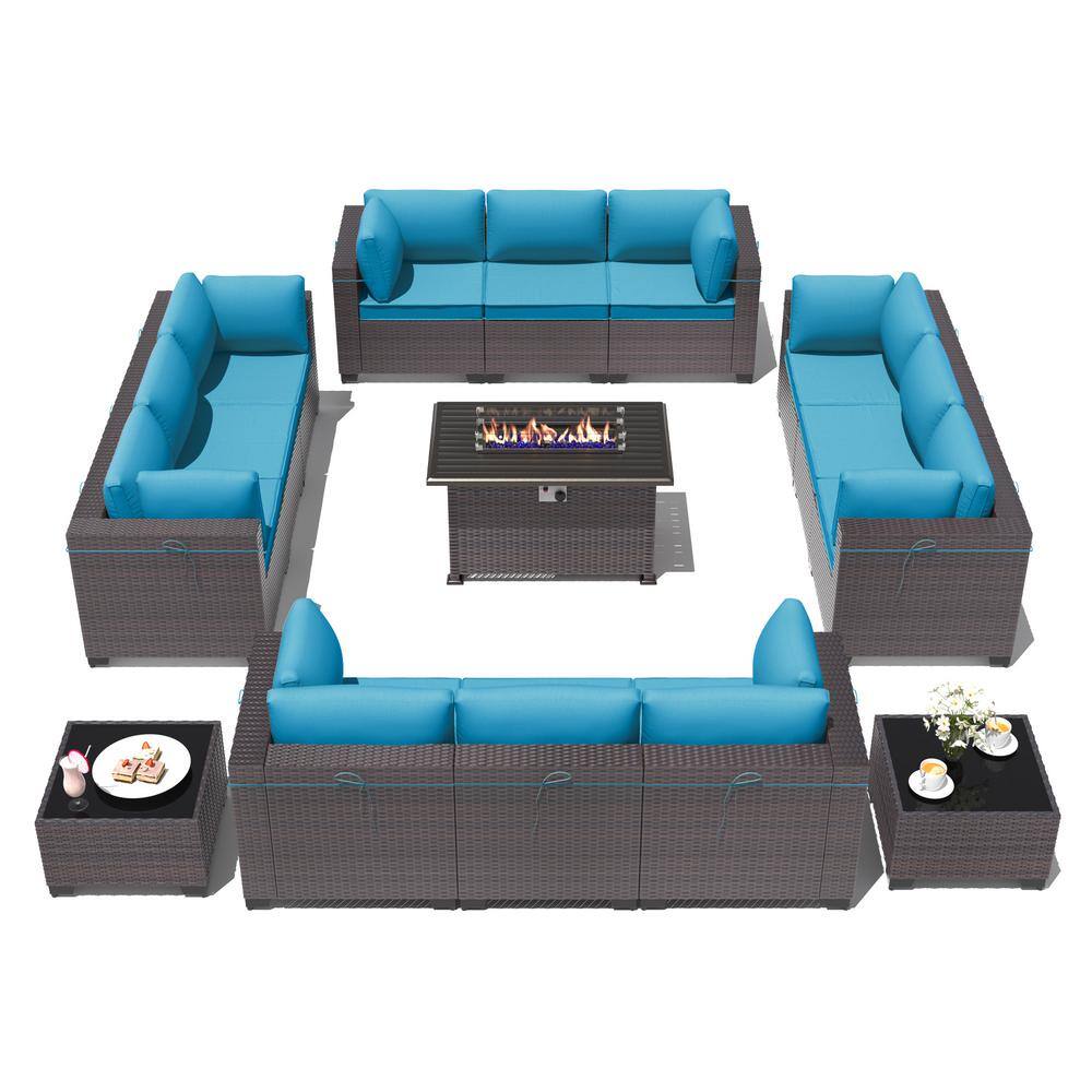 Halmuz 15-Piece Wicker Patio Conversation Set with 55000 BTU Gas Fire ...