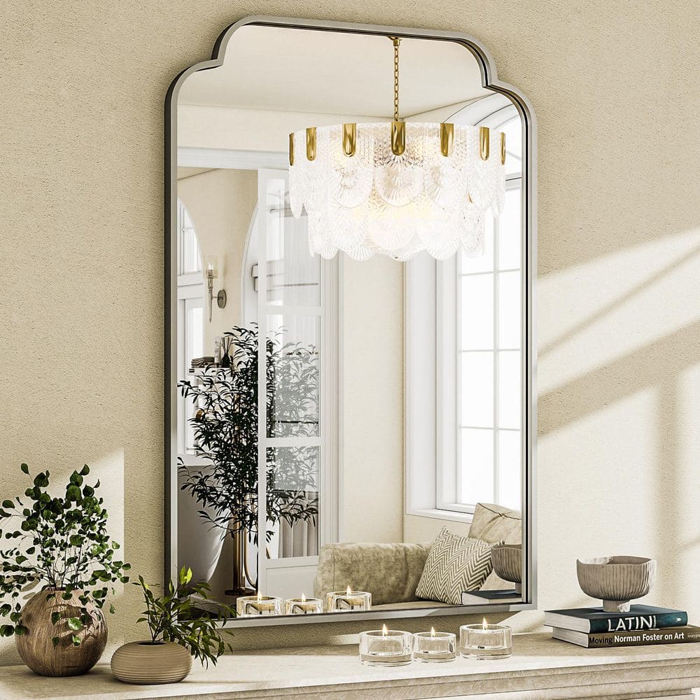 XRAMFY Silver 24 in. W x 36 in. H Arched Modern Aluminum Alloy Framed ...