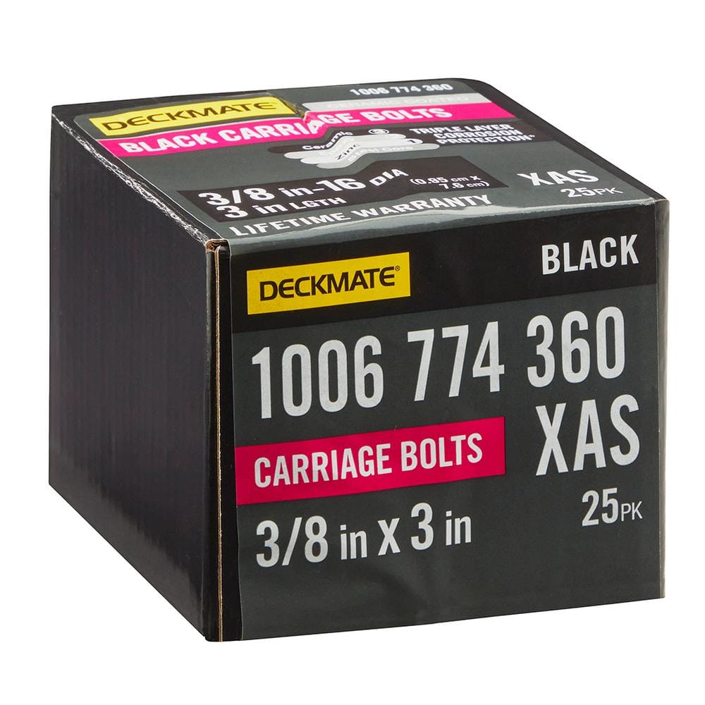 DECKMATE 3/8 in.-16 x 3 in. Black Deck Exterior Carriage Bolt (25-Pack ...