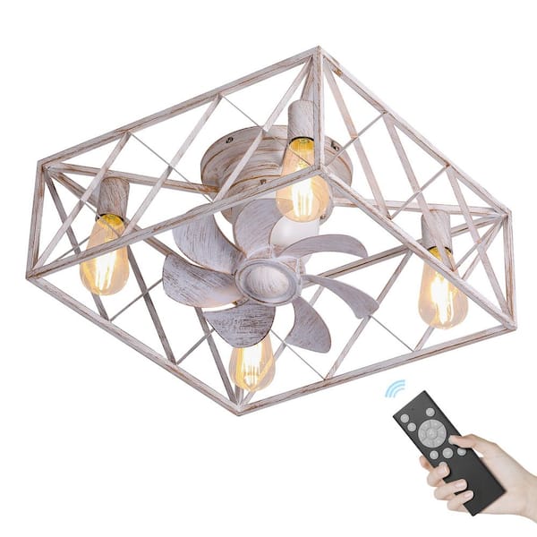 Seasonize 18 in. Distressed White Farmhouse Flush Mount Ceiling Fan ...