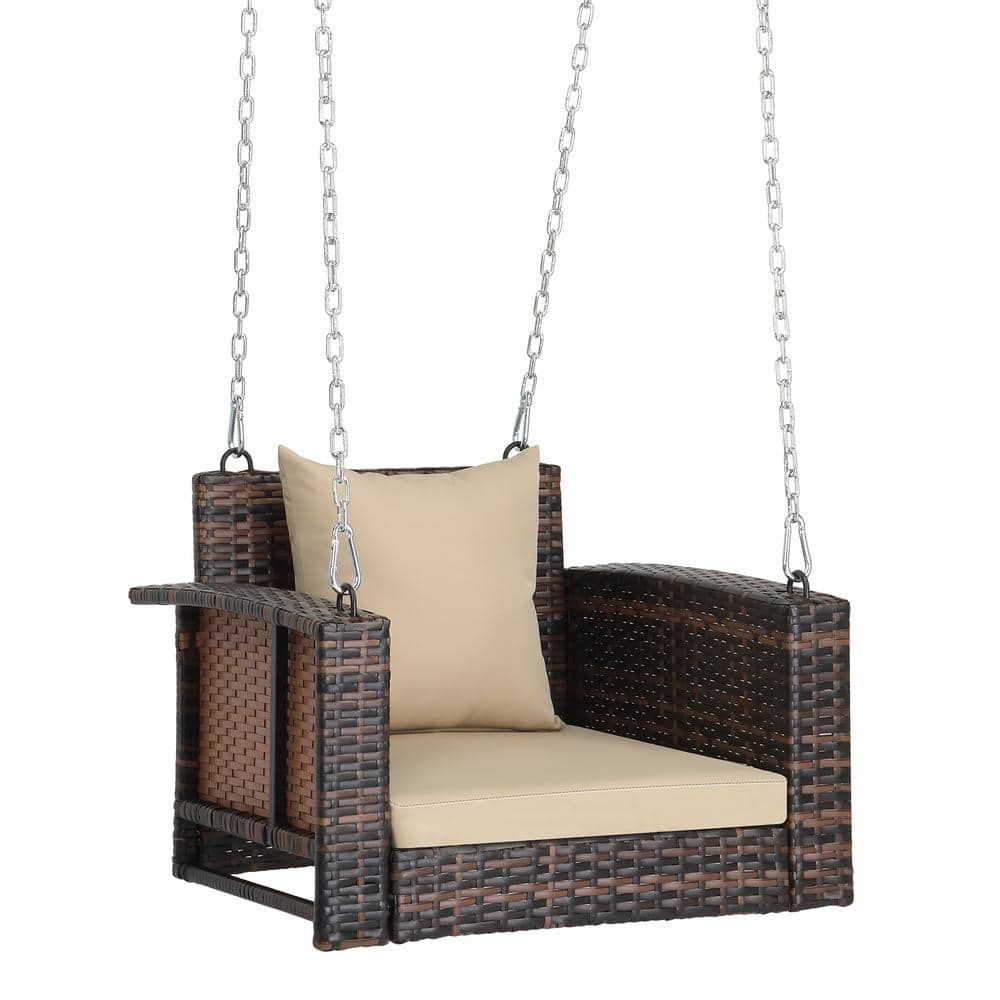 Karl home 1-Person PE Wicker Porch Swing with Cushion K1G56000655 - The ...