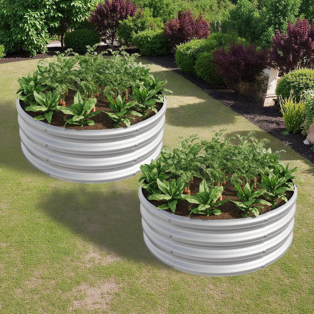 32 in. L x 32 in. W x 11 in. H Silver Round Metal Outdoor Raised Garden ...