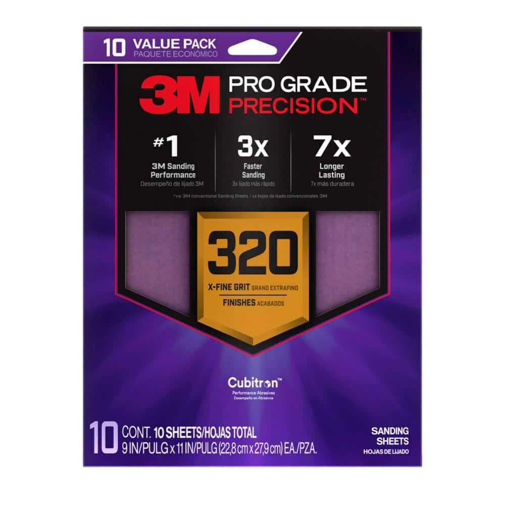 3M Pro Grade Precision 9 in. x 11 in. 320 Grit Faster Sanding Sheets ...
