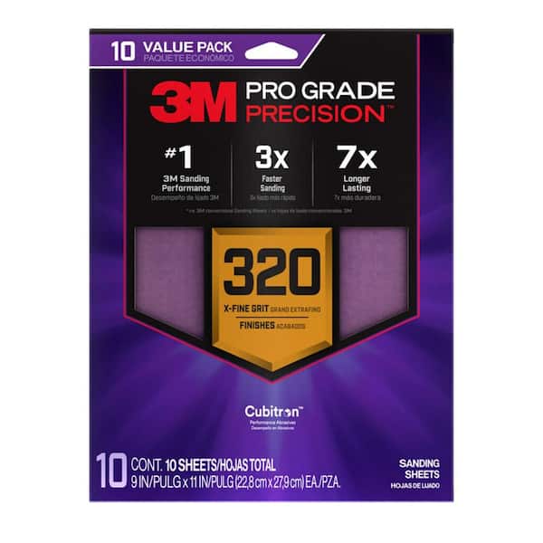 3M Pro Grade Precision 9 in. x 11 in. 320 Grit Faster Sanding Sheets ...