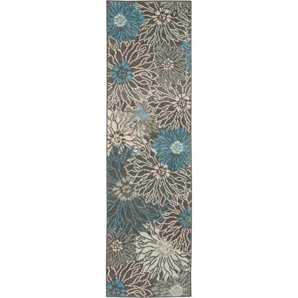 Nourison Passion Charcoal/Blue 2 ft. x 8 ft. Floral Contemporary ...