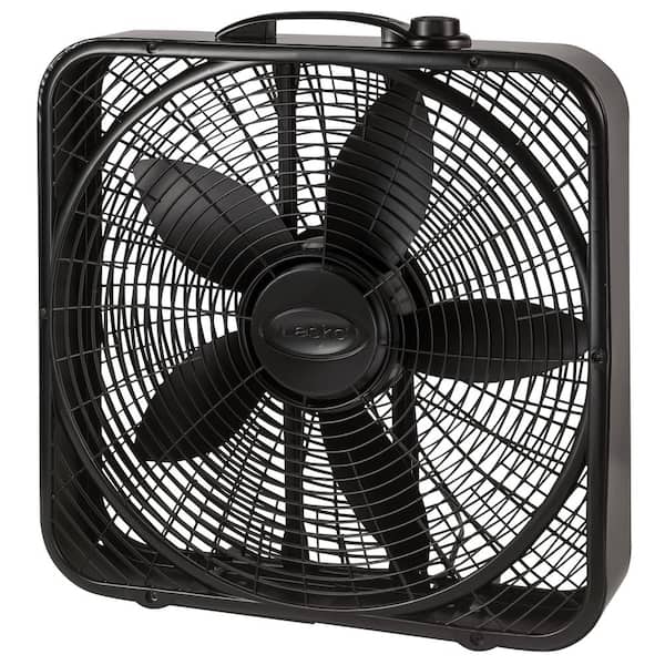 Lasko 20 in. 3-Speed Power Plus Black Box Fan with Innovative Wind Ring ...