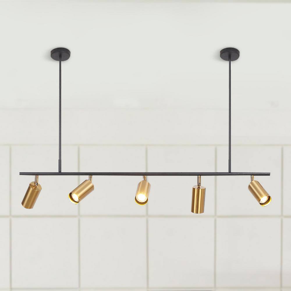 Rennnsan Elijah 3 ft. 5-Light Black and Gold Hard Wired Fixed Track ...