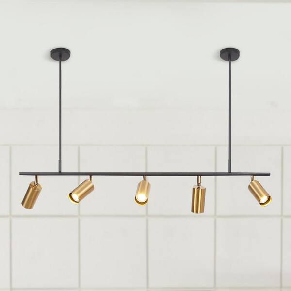 Rennnsan Elijah 3 ft. 5-Light Black and Gold Hard Wired Fixed Track ...