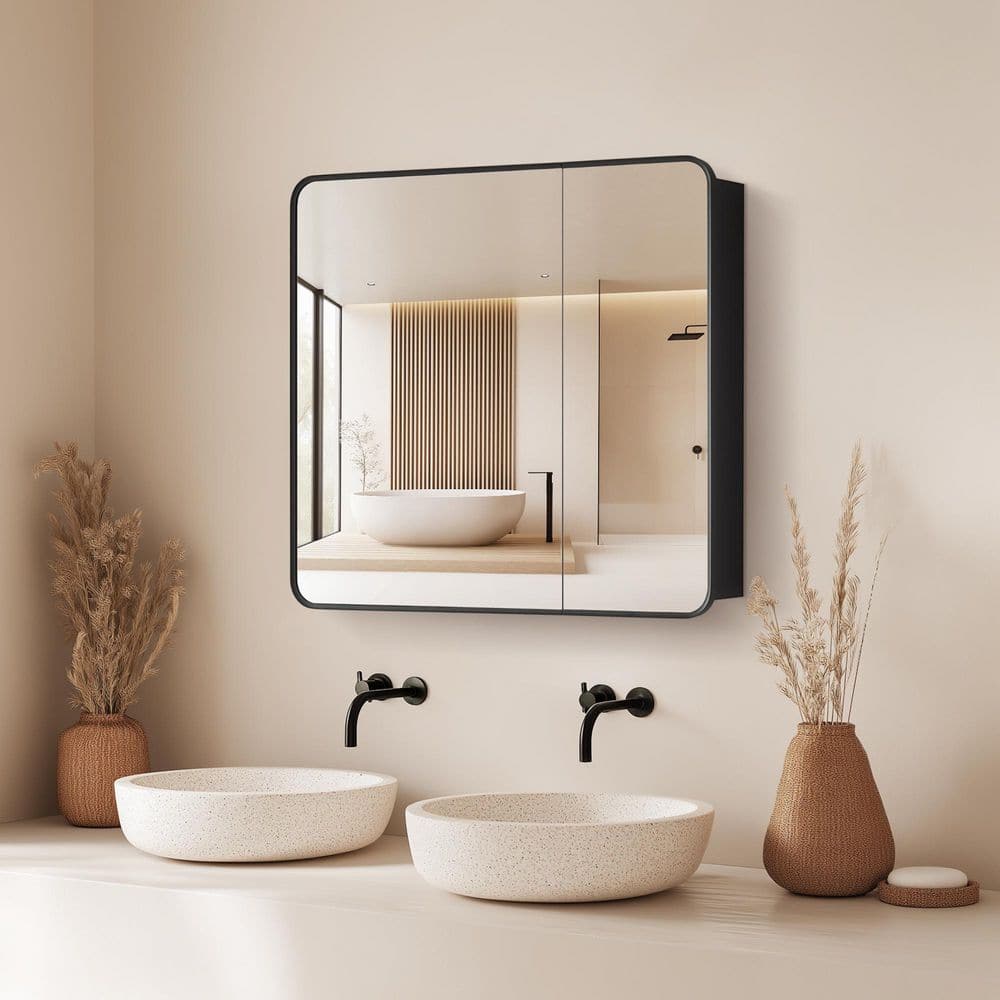 ROSWELL Talayuela 36 in. W x 32 in. H Rectangular Aluminum Framed Medicine Cabinet with Mirror ...