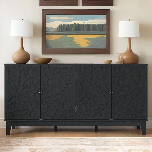 GALANO Verbus Erdstall Black Wood 61.5 in. 4-Door Sideboard with ...