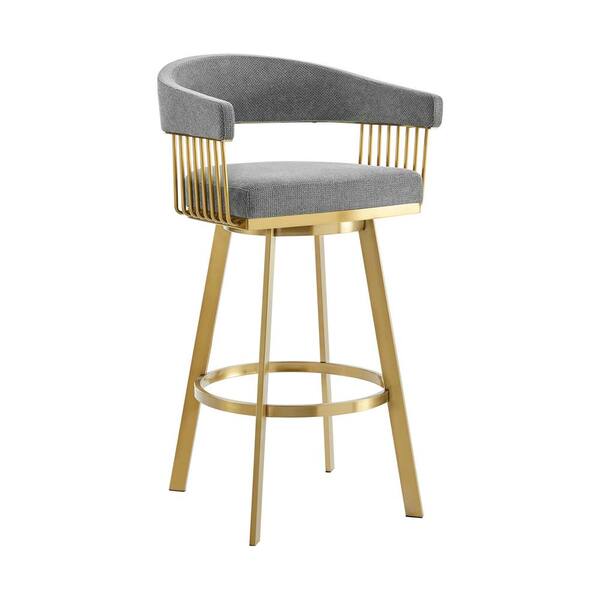 Armen Living Chelsea 30 in. Anchor Gray Metal Bar Stool with Fabric ...