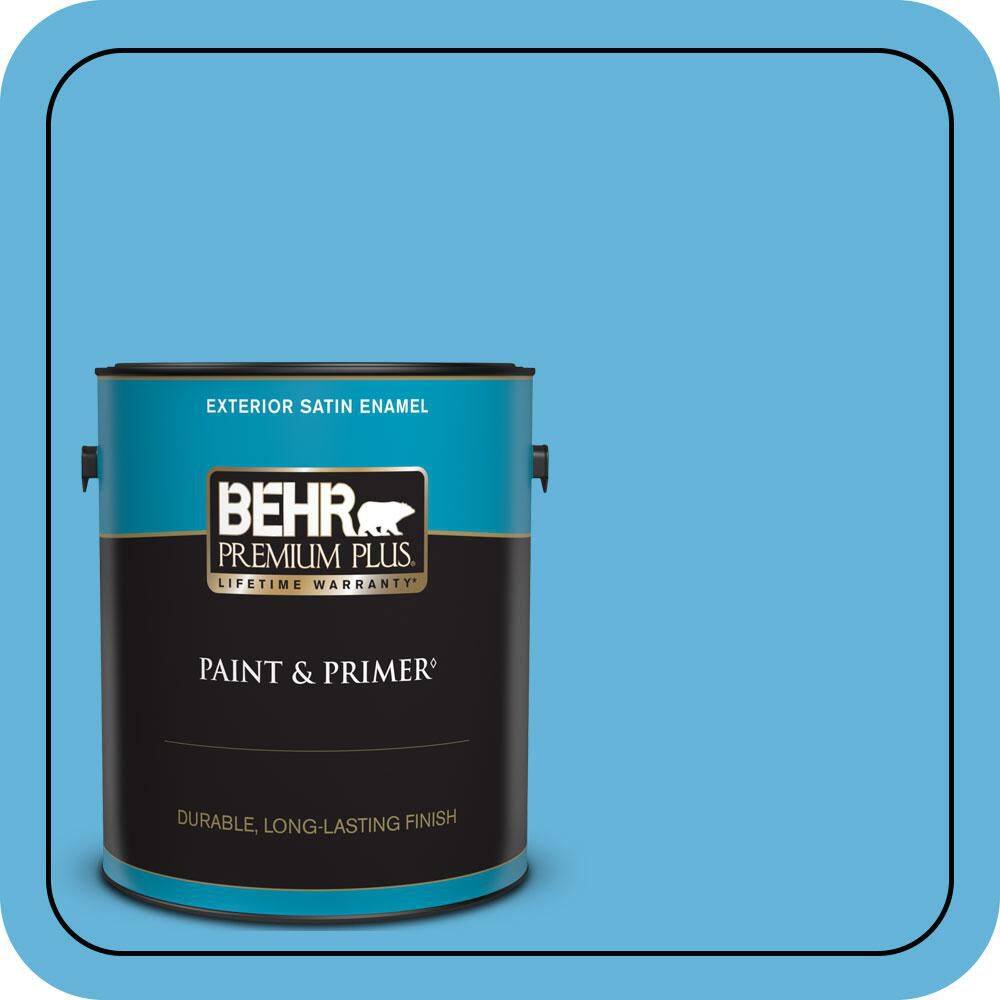 BEHR PREMIUM PLUS 1 gal. #540B-5 Riviera Blue Satin Enamel Exterior ...