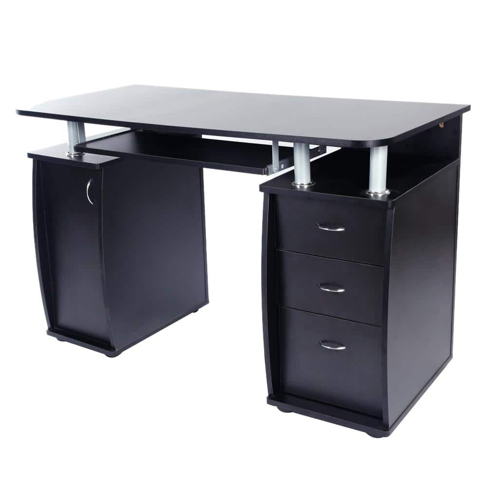 Outopee 45 in. W Retangular Black Wood 1 Door Computer Desk with 3 ...