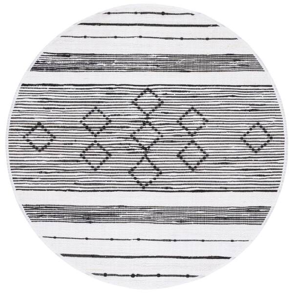 SAFAVIEH Striped Kilim Ivory Black 6 ft. x 6 ft. Geometric Striped ...